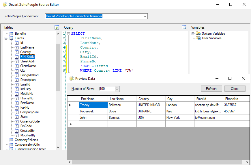 Devart SSIS Data Flow Components for Zoho People - Visual Studio ...